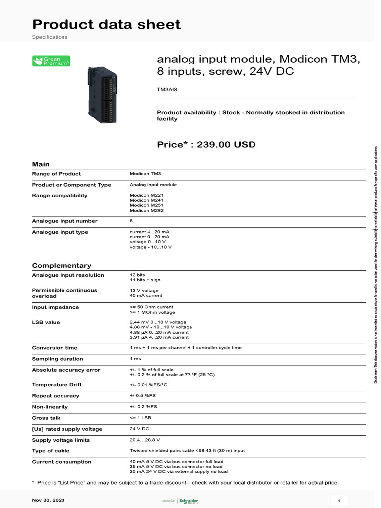 Modicon TM3 Expansion I - O Modules For M221 - M241 - M251 - TM3AI8 | PDF | Electromagnetism ...