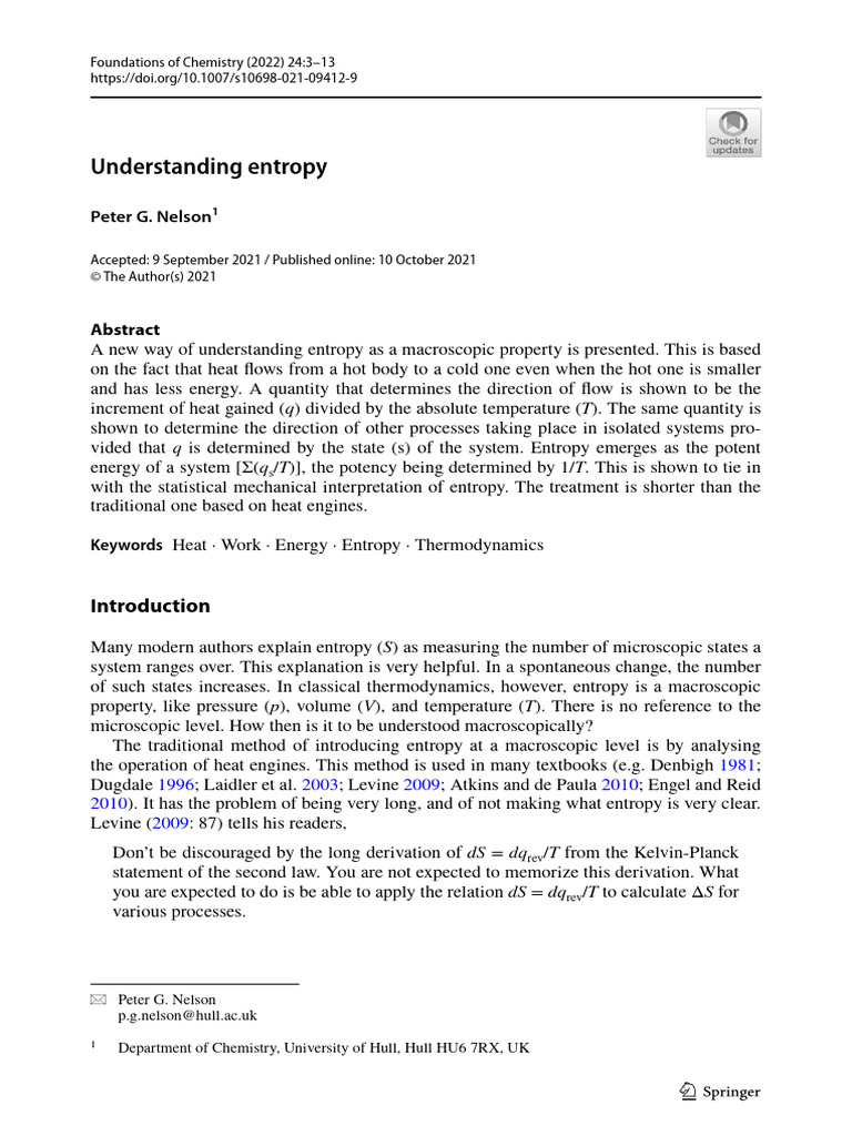 Understanding Entropy: Peter G. Nelson | PDF