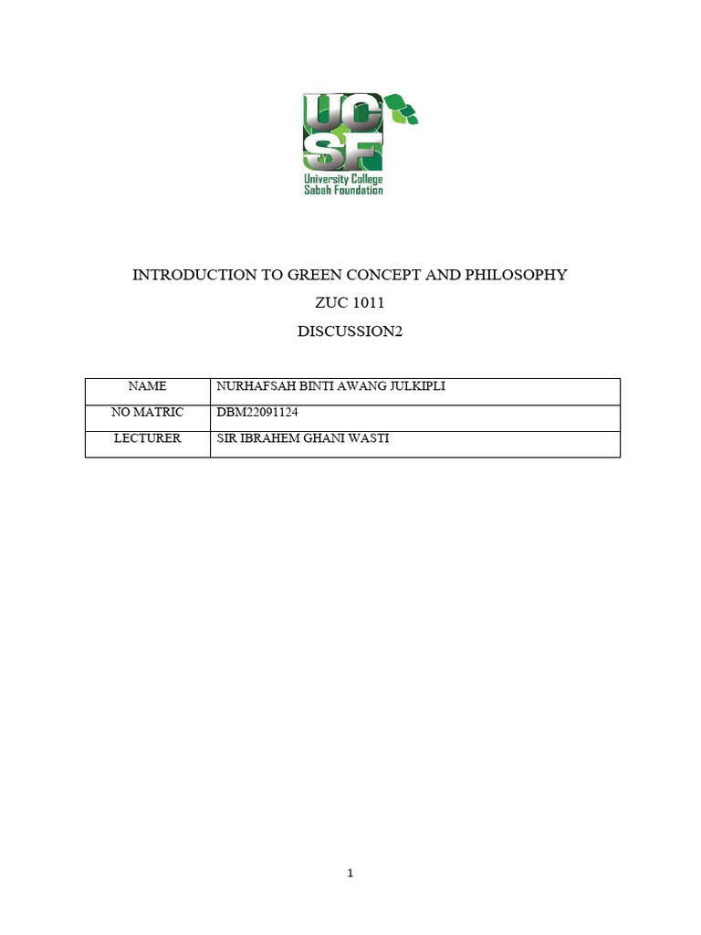 INTRODUCTION TO GREEN CONCEPT AND PHILOSOPHY Discusion 2 | PDF