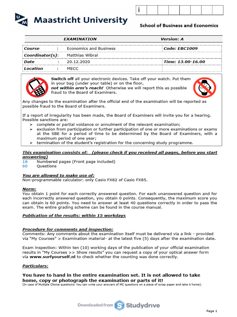 Sit Exam 2019-2020 Version A | PDF