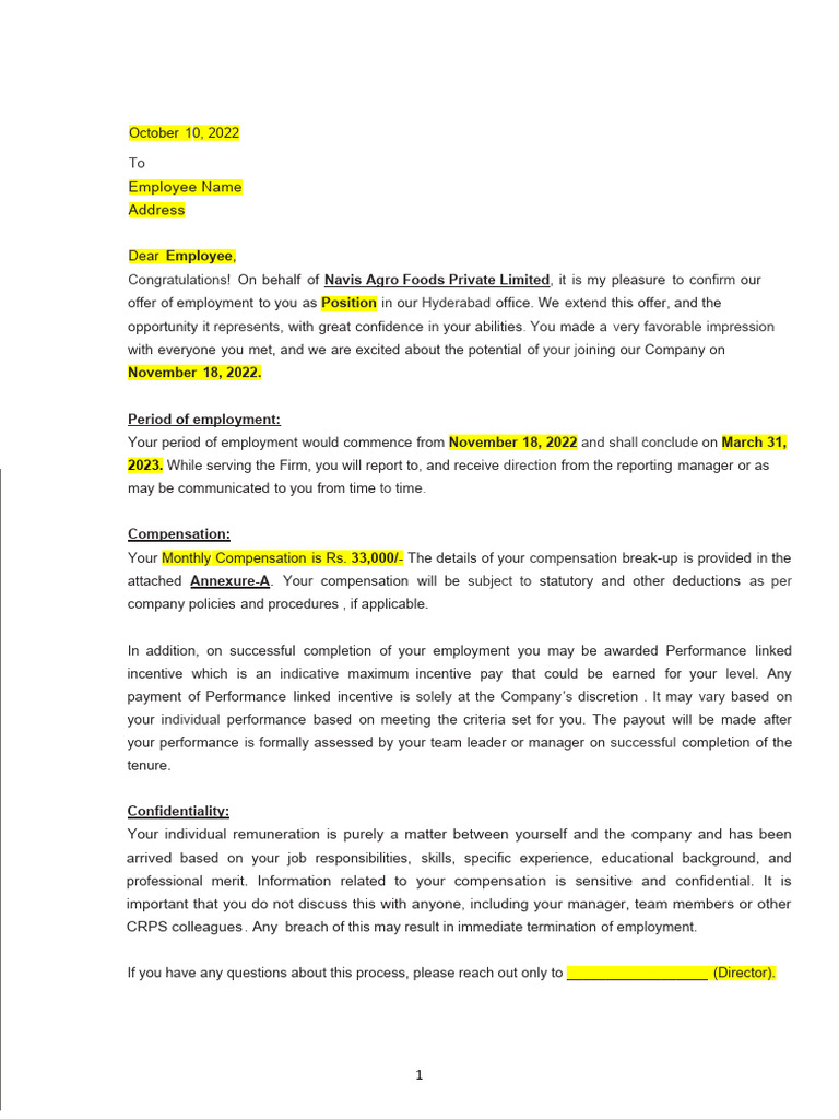 Offer Letter - Draft | PDF | Economies | Private Law