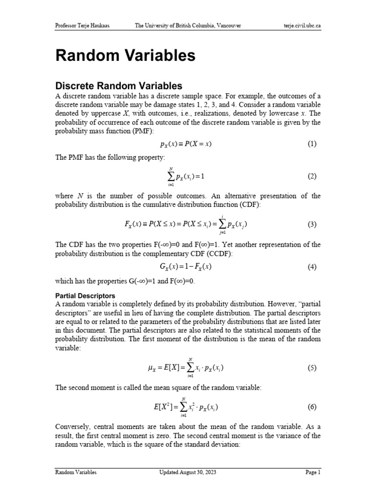 Random Variables | PDF | Probability Distribution | Normal Distribution