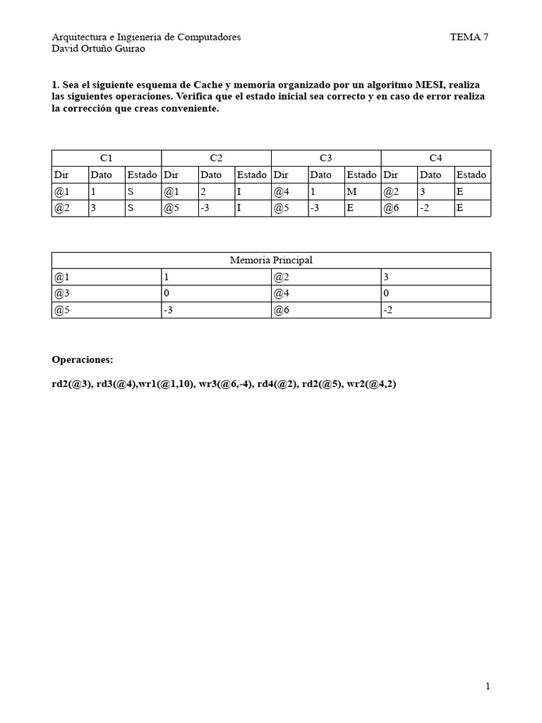 Ejercicio T7 | PDF | Caché (Computación) | Almacenamiento de datos de la computadora