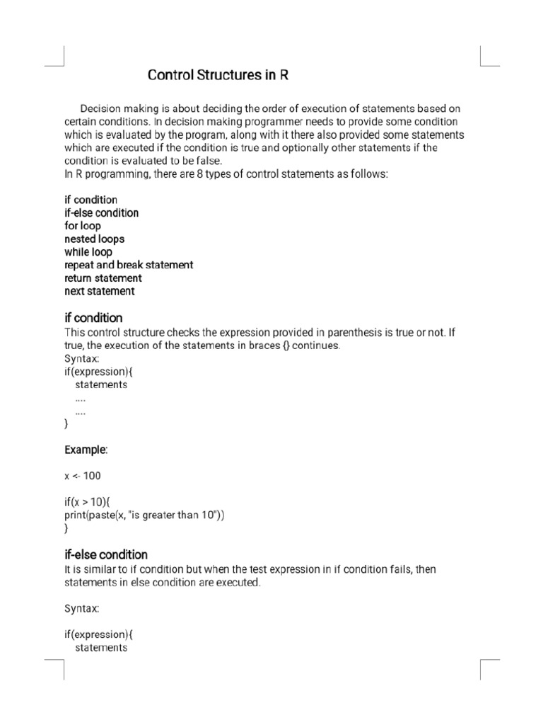 Control Structures in R | PDF Control Structures in R | PDF