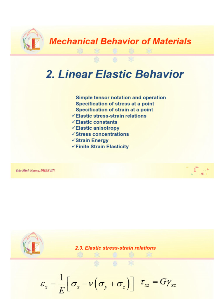 MSE - 2 - Linear Elastic Beharvior (6-7 Elastic Constant) | PDF | Young's Modulus | Elasticity ...