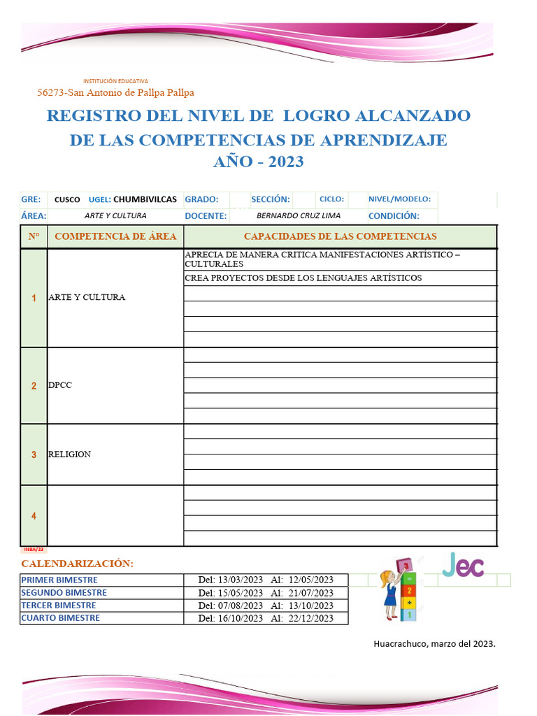 REGISTRO DE LOGROS DE APRENDIZAJE | PDF | Cognición | Modificación de comportamiento