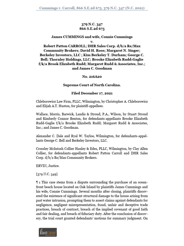 Cummings V Carroll 866 SE2d 675 379 NC 347 NC 2021 | PDF | Summary ...