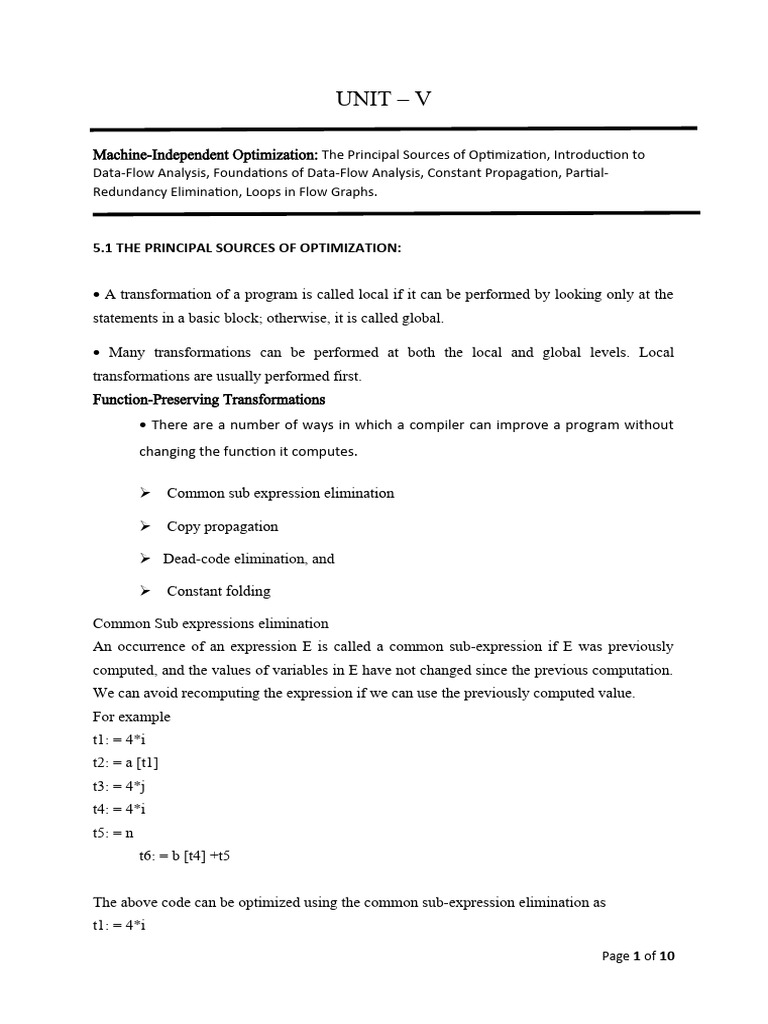 CD Unit-V | PDF | Control Flow | Program Optimization