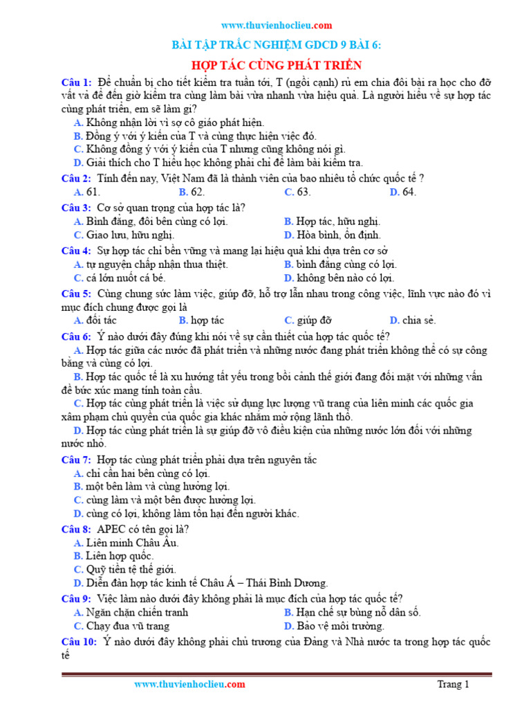 Trac Nghiem GDCD 9 Bai 6 | PDF