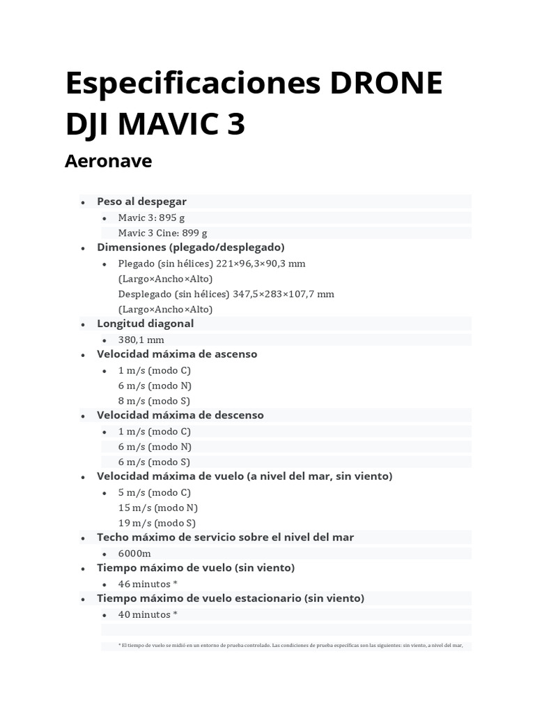 Especificaciones Drone Dji Mavic 3 | PDF | Cuadros por segundo | Píxel