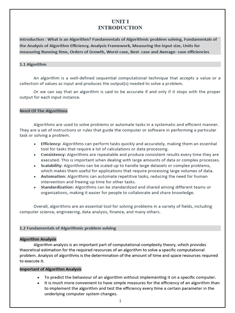 Unit I | PDF | Algorithms | Automation