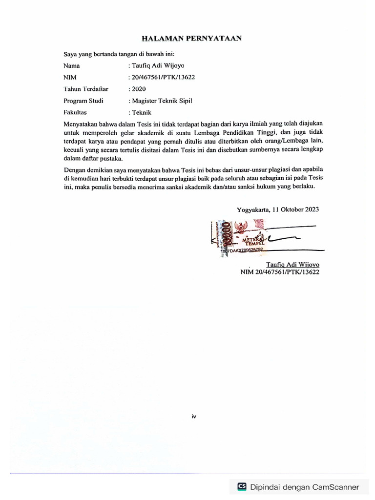 Halaman Pernyataan Tesis | PDF