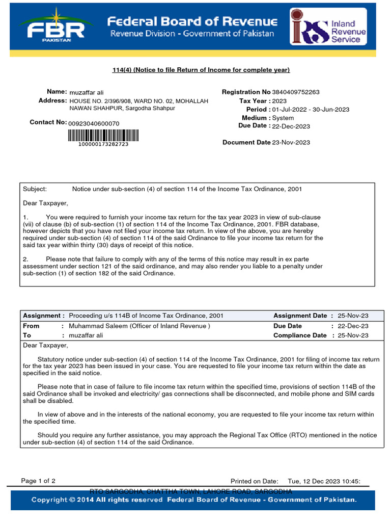 Notice to File Income Tax Return 2023 | PDF | Taxes | Tax Return ...