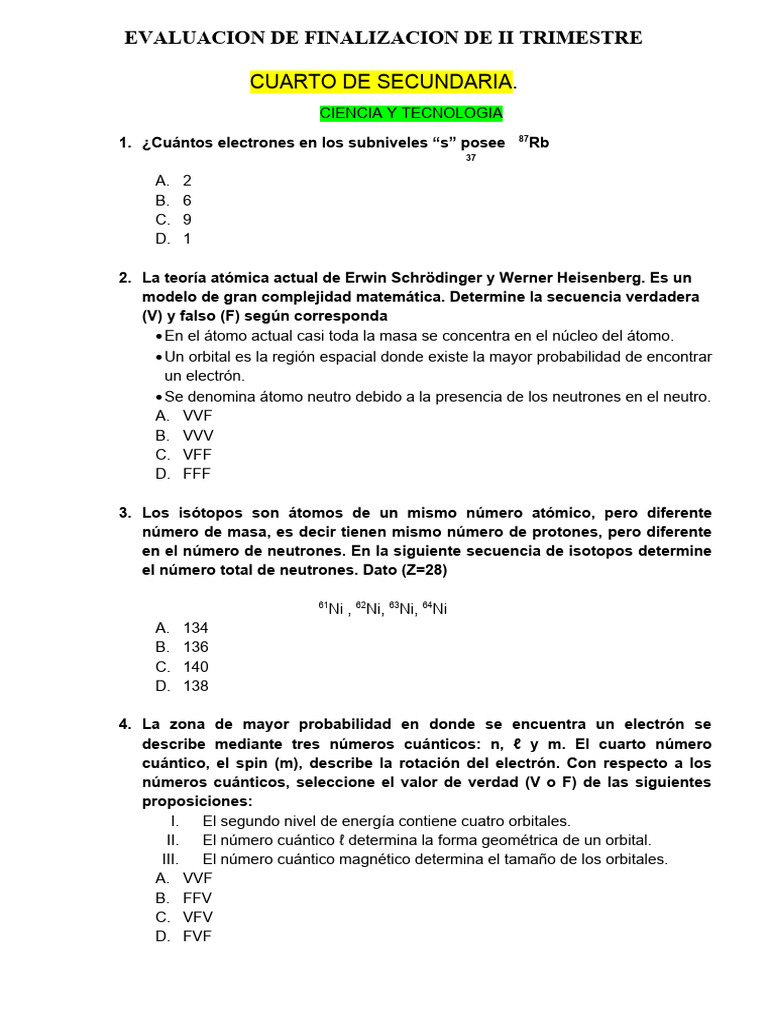 Marco Final 4to Pre U | PDF | Configuración electronica