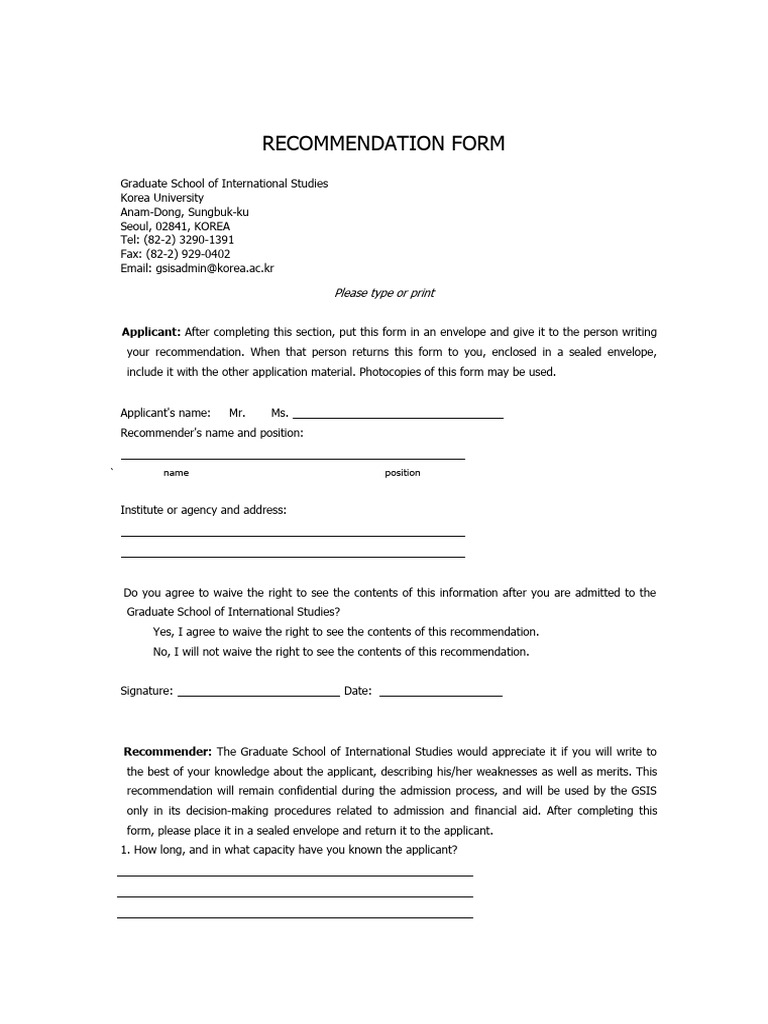 Recommendation Form | PDF