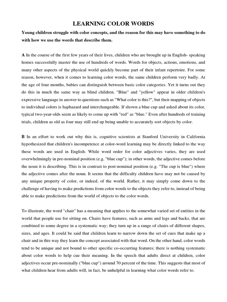 (Reading) 2. Learning Color Words | PDF | Word | Noun