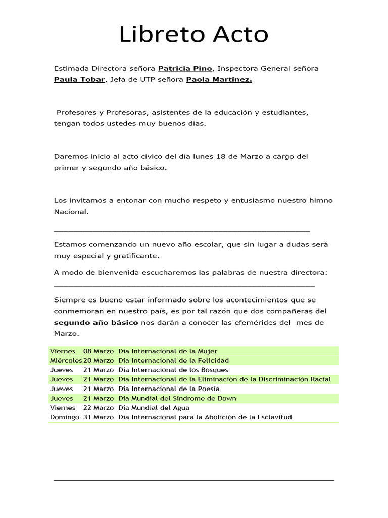 Libreto Acto 2° Basico | PDF