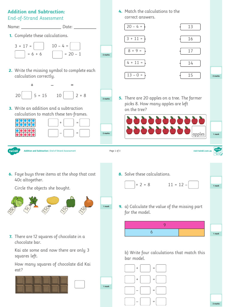 Au N 1635416208 Year 1 Addition and Subtraction End of Semester ...
