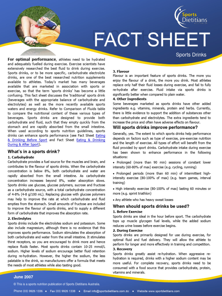 Sports Drink Fact Sheet | Download Free PDF | Carbohydrates | Drink