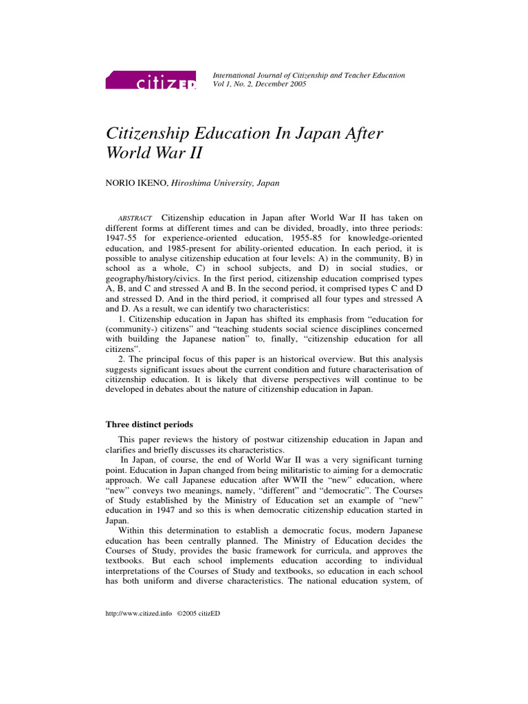 Citizenship Education in Japan After | PDF | Knowledge | Citizenship