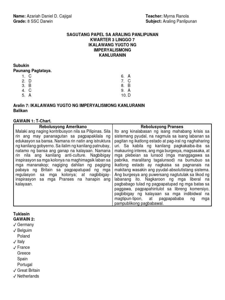 Cajigal, Azariah Daniel Ap Kwarter 3 Linggo 7 | PDF