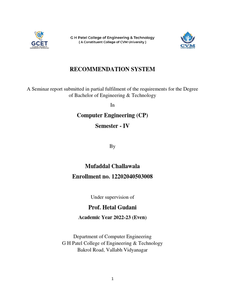 Recommendation System | PDF | Computing | Information Science