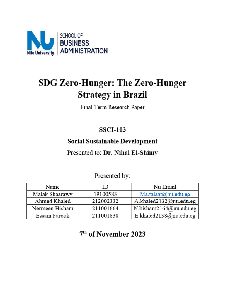 Final Group Submission - Zero Hunger in Brazil-SSCI-103-7-12-2023 | PDF ...
