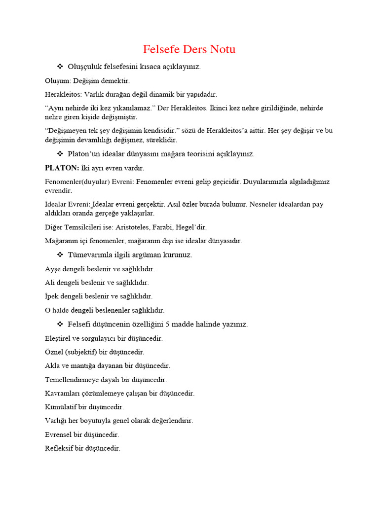 Felsefe Yazılı Notu | PDF