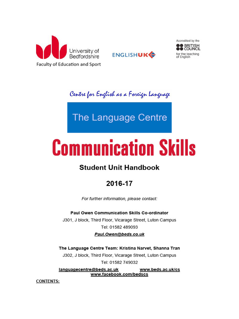 Communication Skills Student Handbook 2016 2017t | PDF | Communication ...