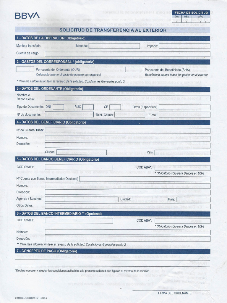 Transferencia Al Exterior Bbva | PDF