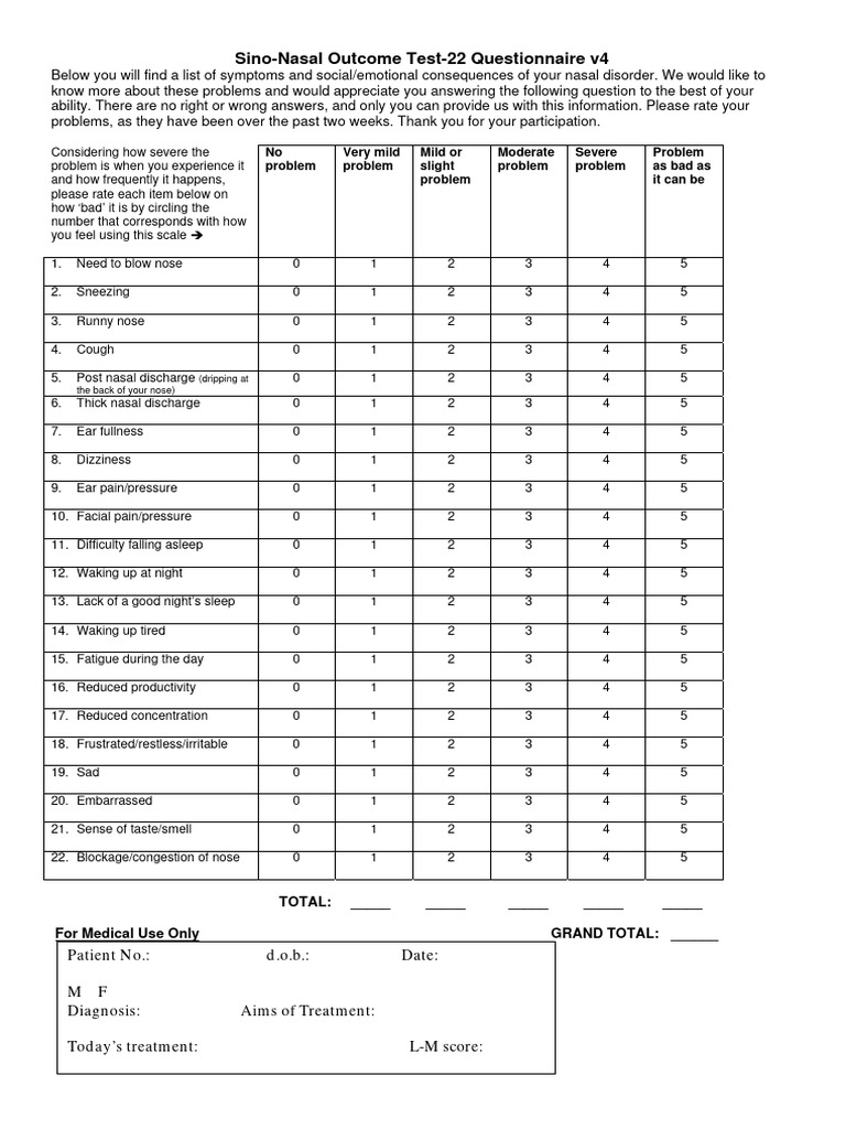 Sinonasal Outcome Test (SNOT) Score | PDF | Epidemiology | Causes Of Death