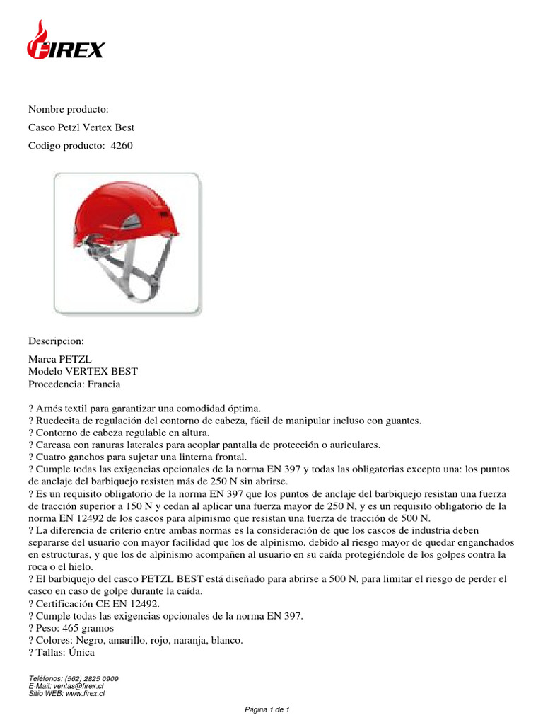 Casco - Petzl - Vertex - Best - Ficha Técnica | PDF