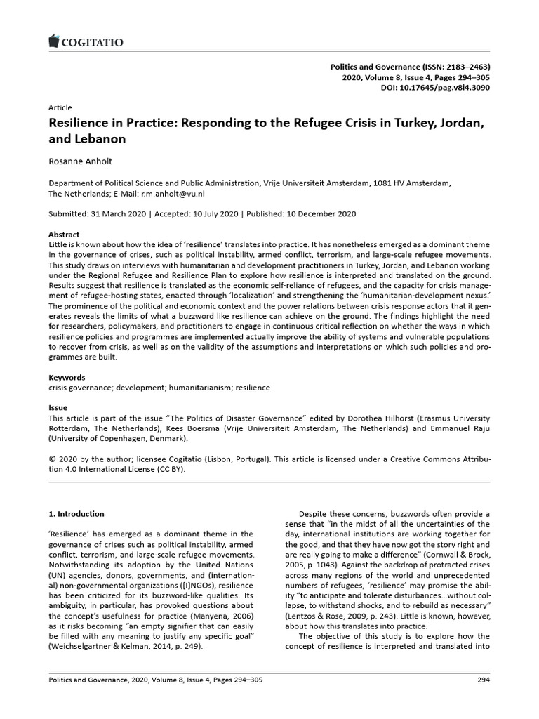 Pag 8 4 Resilience In Practice Responding To The Refugee Crisis In Turkey Jordan And 