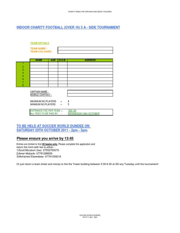 Charity Football Tournament Registration | PDF