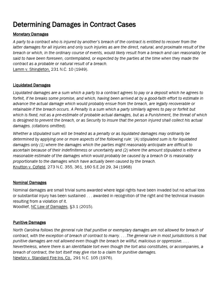 Determining Damages in Contract Cases | PDF | Damages | Breach Of Contract