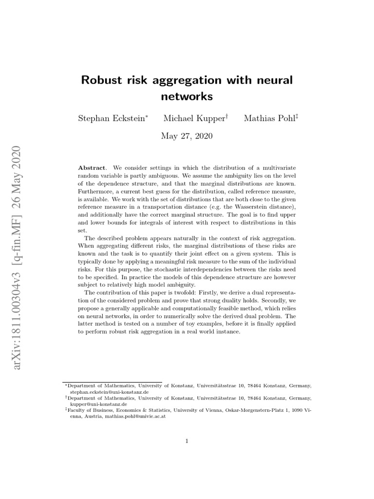 Robust Risk Aggregation With Neural Networks: Stephan Eckstein Michael Kupper Mathias Pohl May ...
