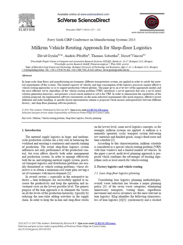 Milkrun Vehicle Routing Approach For Shop-Floor Logistics 2013 | PDF | Applied Mathematics ...