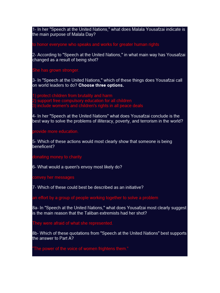 Malala Yousafzai's UN Speech Analysis | PDF | Social Science