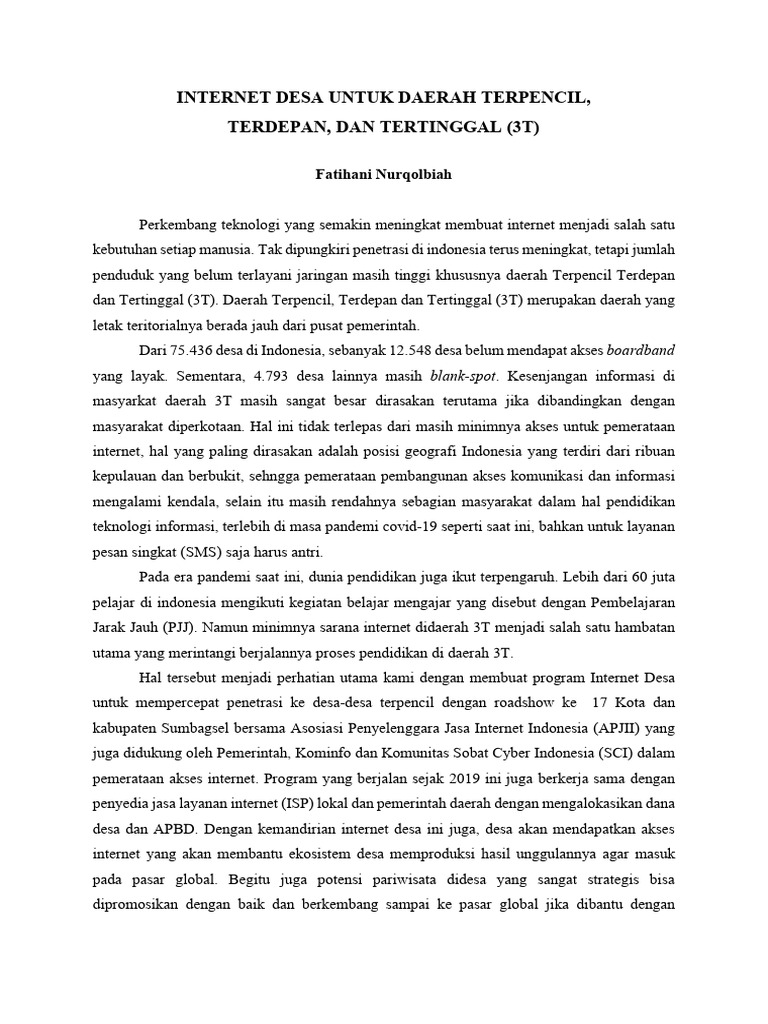 Internet Desa untuk Daerah 3T Indonesia | PDF