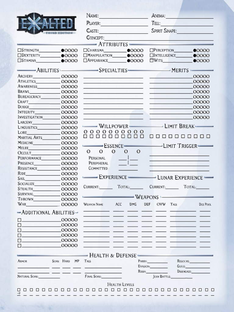 Ex3 Lunars Interactive Character Sheet | PDF