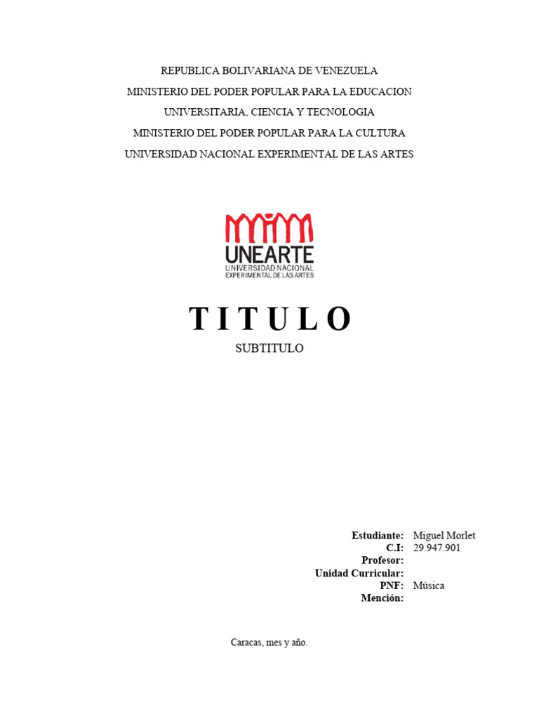 Portada para Trabajo Universitario UNEARTE | PDF