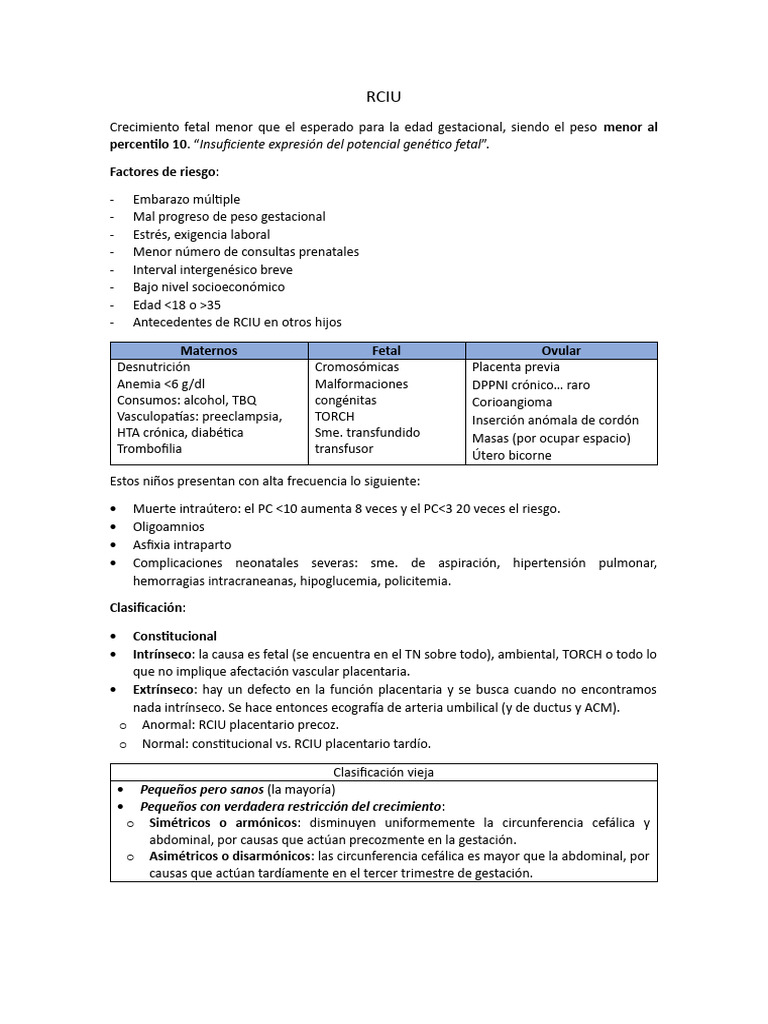 RCIU: Factores, Diagnóstico y Manejo | PDF | Feto | Embarazo humano
