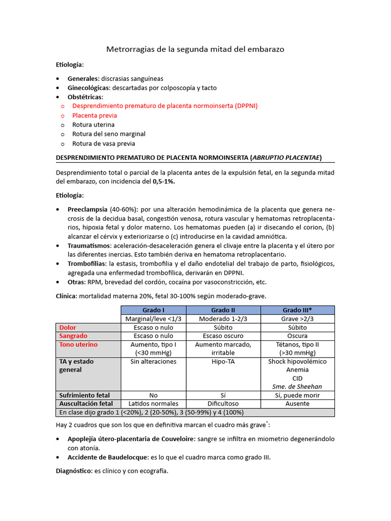 Metrorragias de La Segunda Mitad Del Embarazo | PDF | Placenta | Parto