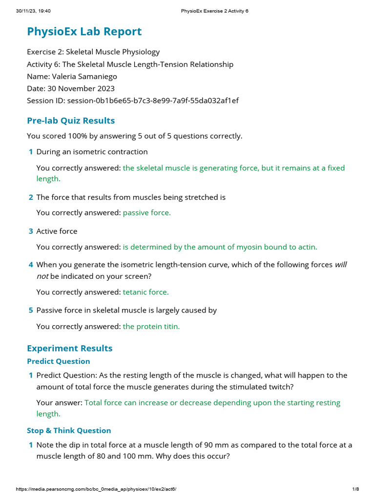 PhysioEx Exercise 2 Activity 6 | PDF | Muscle Contraction | Skeletal Muscle