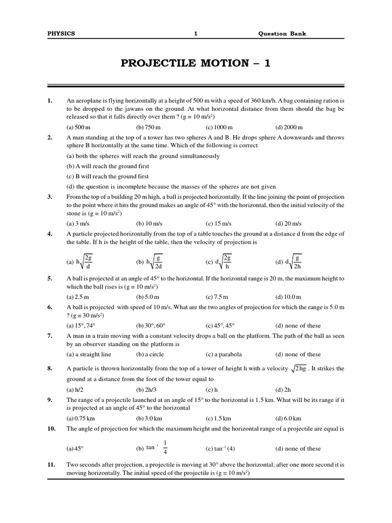 Projectile Motion - Quesiton Bank | PDF | Projectiles | Acceleration