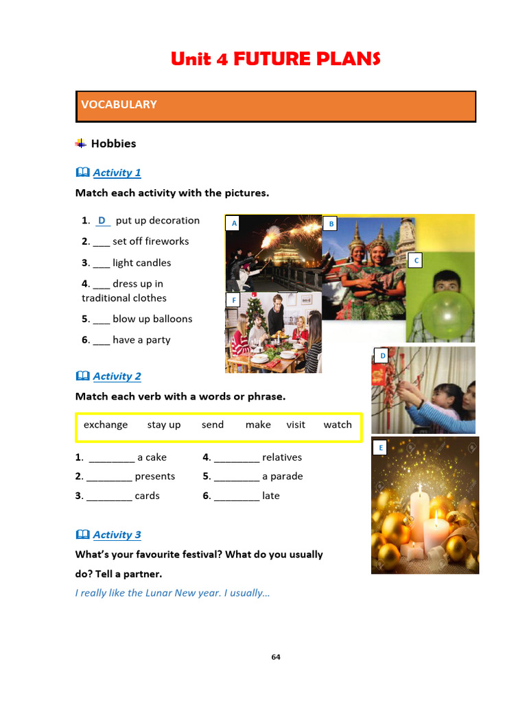 Future Plans and Celebrations Activities | PDF | Noun | Linguistic Typology