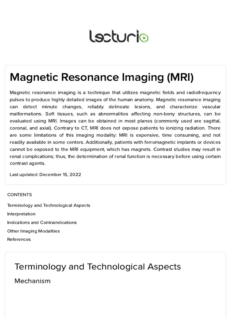 Magnetic Resonance Imaging (MRI) | PDF | Magnetic Resonance Imaging ...