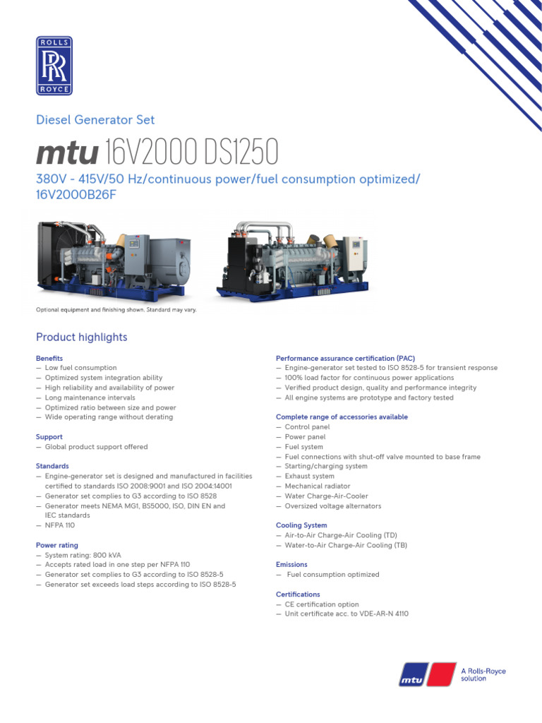 PG Spec 16V2000DS1250 800kVA 3A FC 50Hz | PDF | Radiator | Electric ...