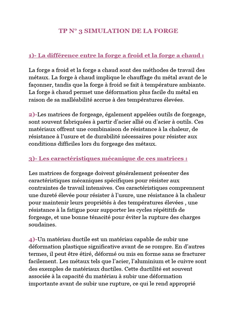 TP #3 Simulation de La Forge | PDF