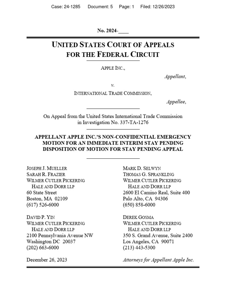 Apple Watch Masimo Itc Appeal | PDF | Laches (Equity) | Complaint